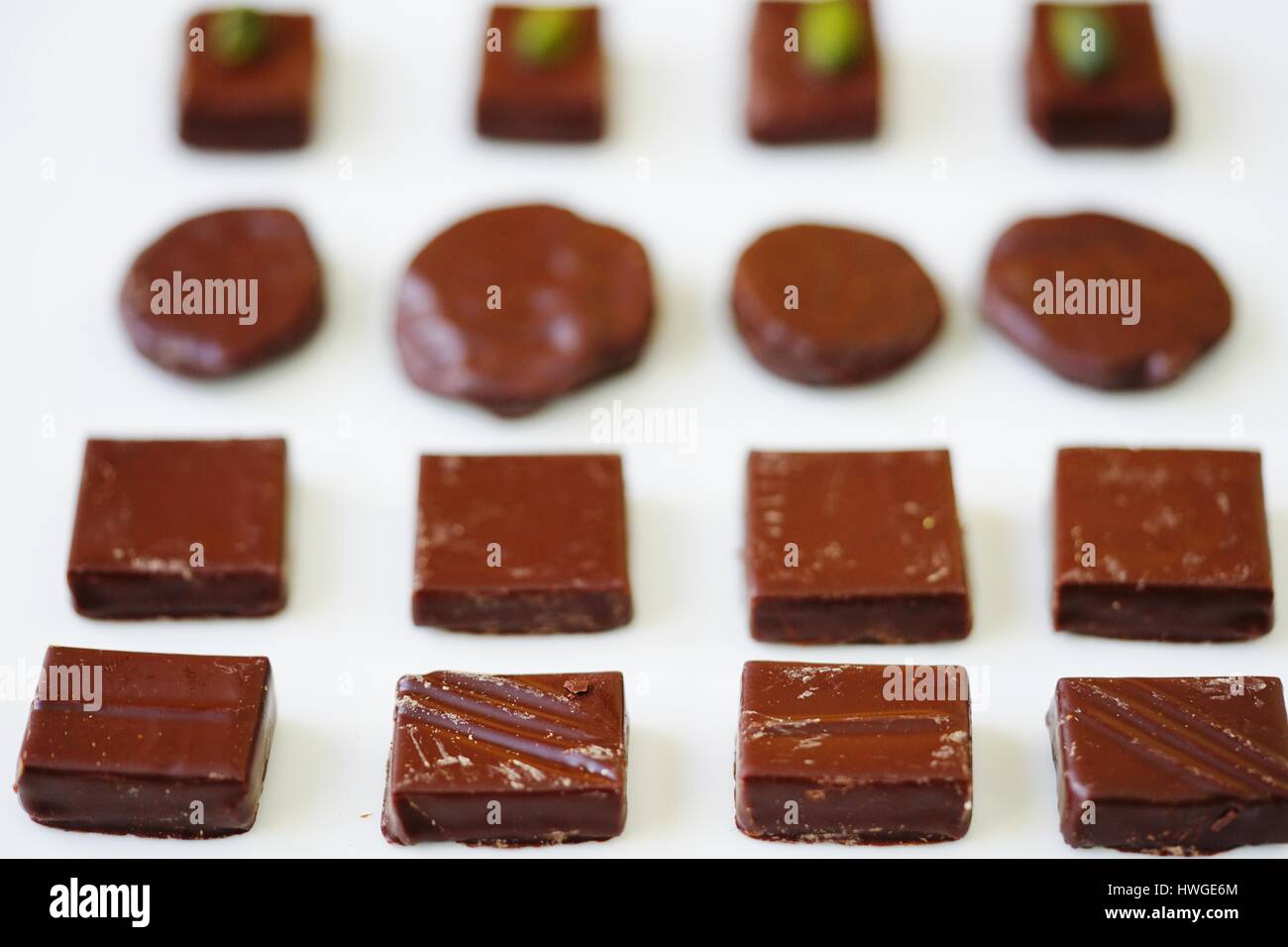 Assorted fancy gourmet filled dark chocolate from France Stock Photo ...