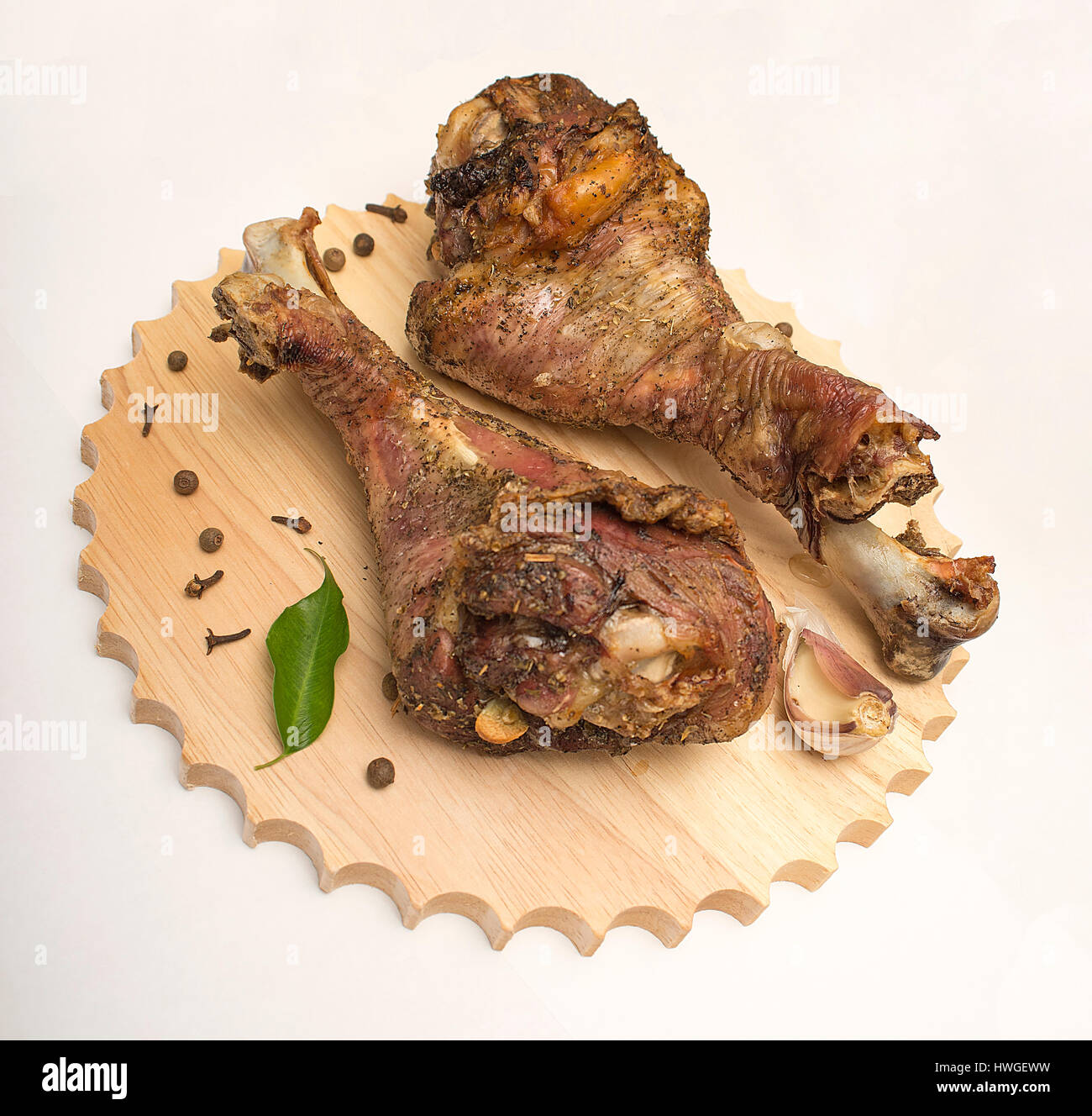 Grilled Turkey legs on the wooden board Stock Photo - Alamy