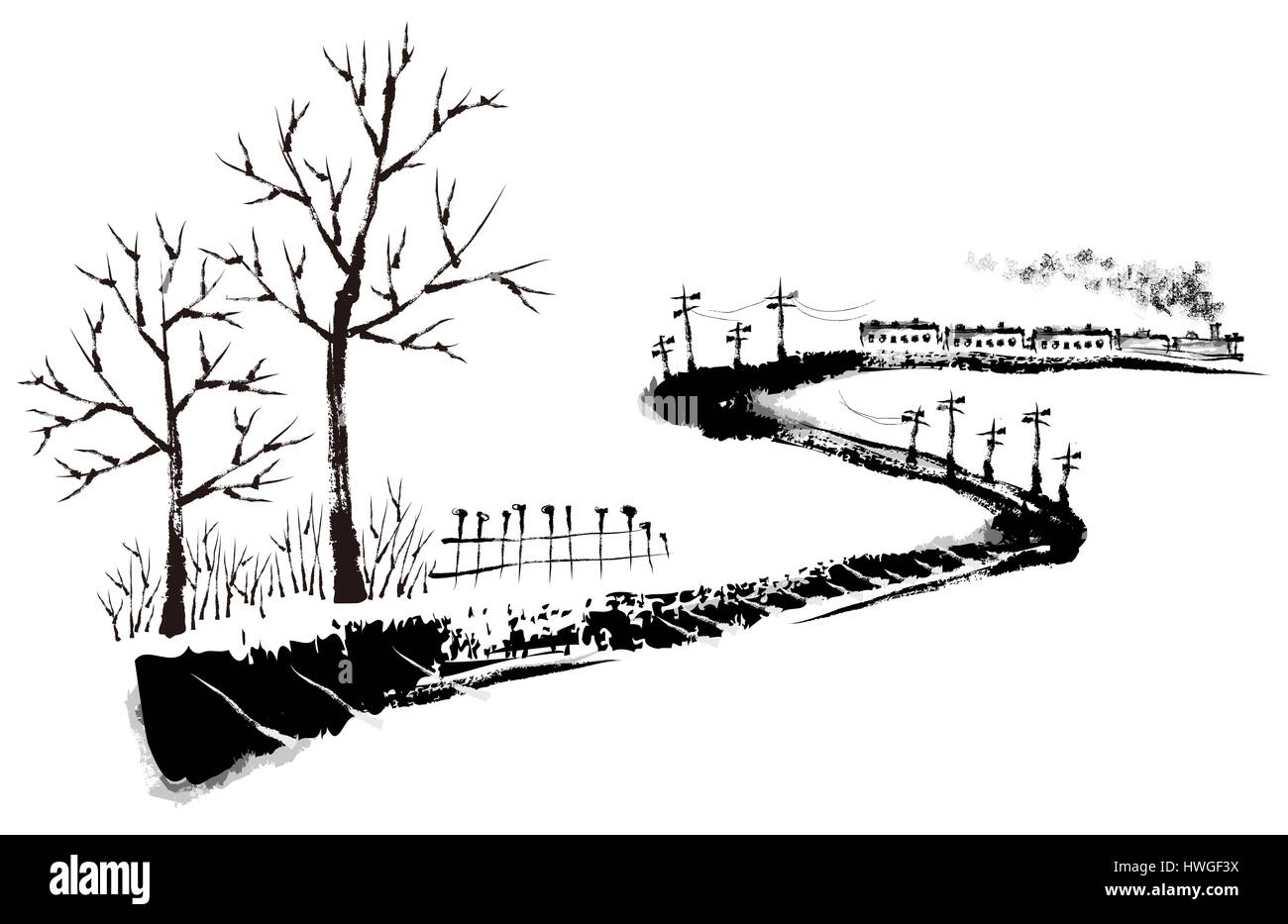 Railroad track line drawing Cut Out Stock Images & Pictures - Alamy