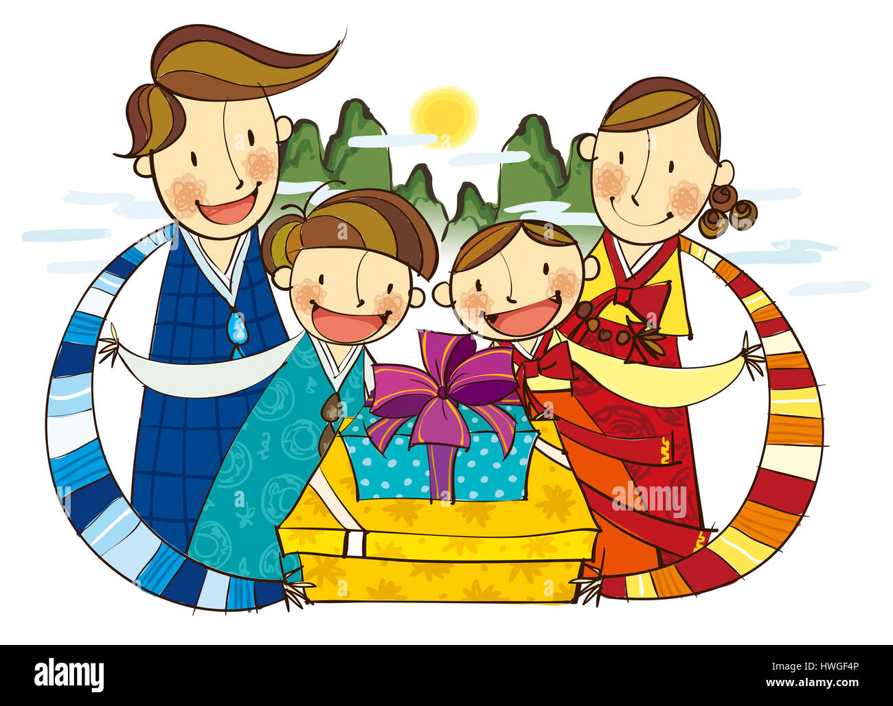 Cartoon happy girl holding Cut Out Stock Images & Pictures - Alamy