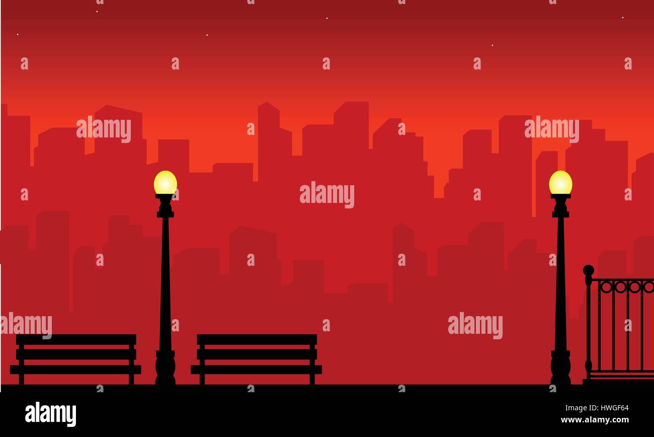 On red background city with street lamp scenery Stock Vector Image ...