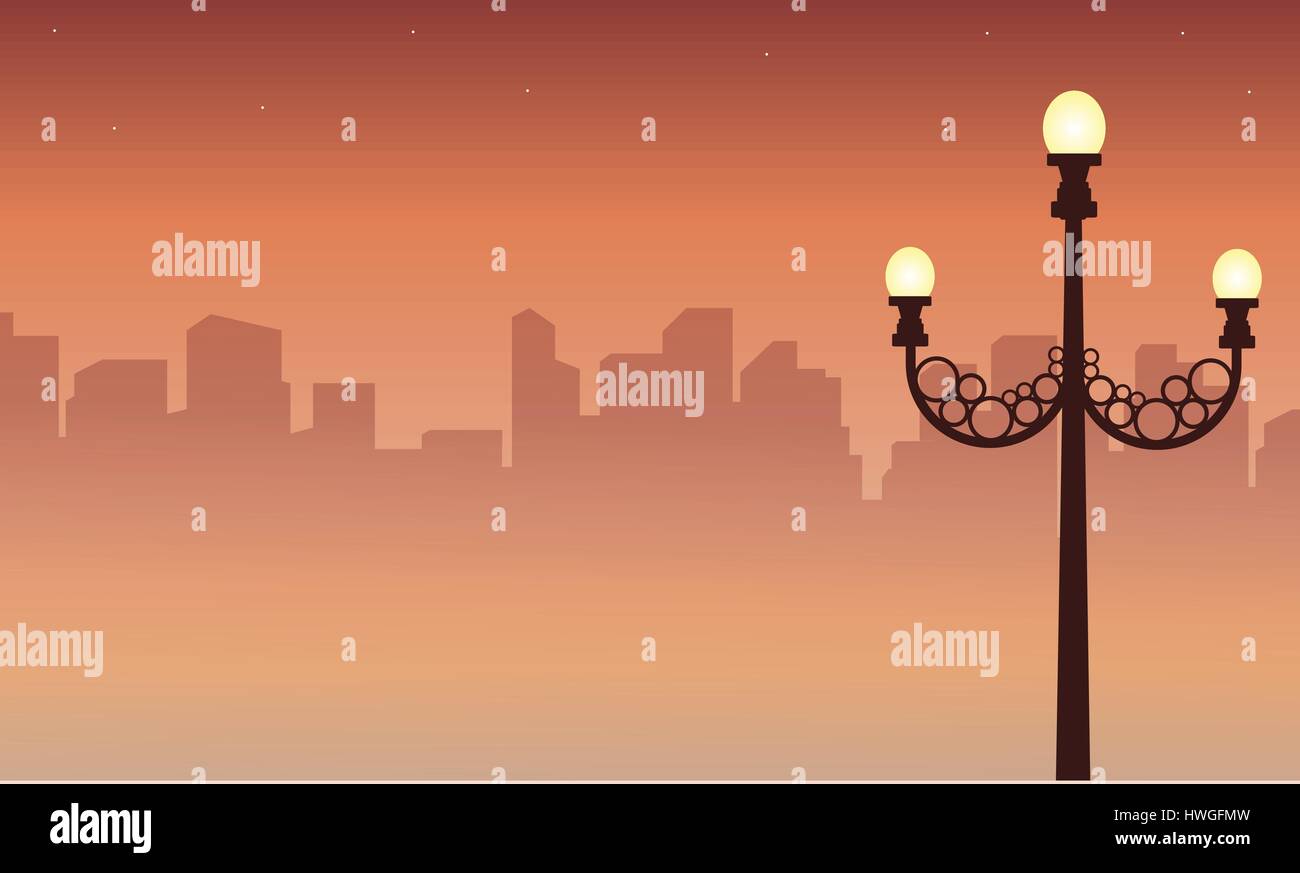 Street lamp scenery with city silhouettes Stock Vector Image & Art - Alamy
