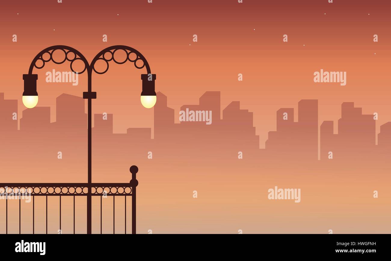 Silhouette of city street lamp scenery Stock Vector Image & Art - Alamy