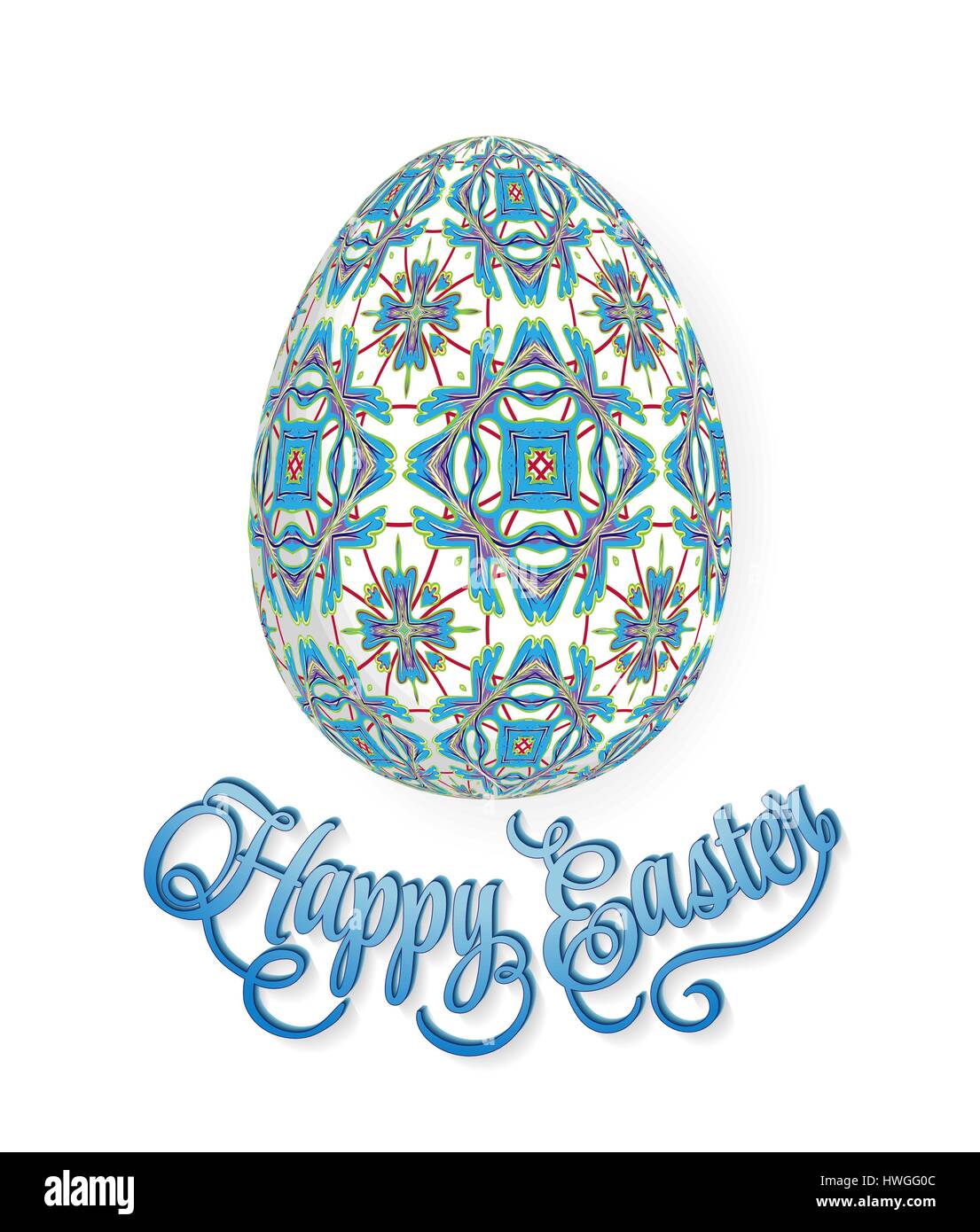 Happy Easter lettering and egg with ornate geometric pattern. Vector ...