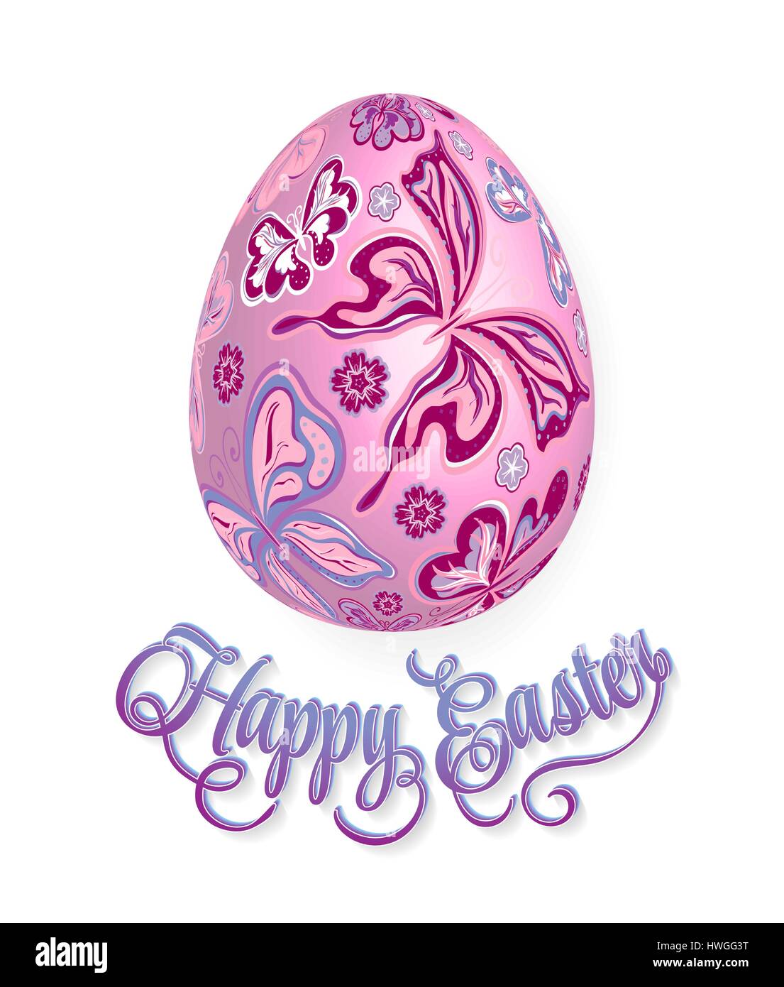 Happy Easter Lettering And Egg With Hand Drawing Doodle Pattern Vector