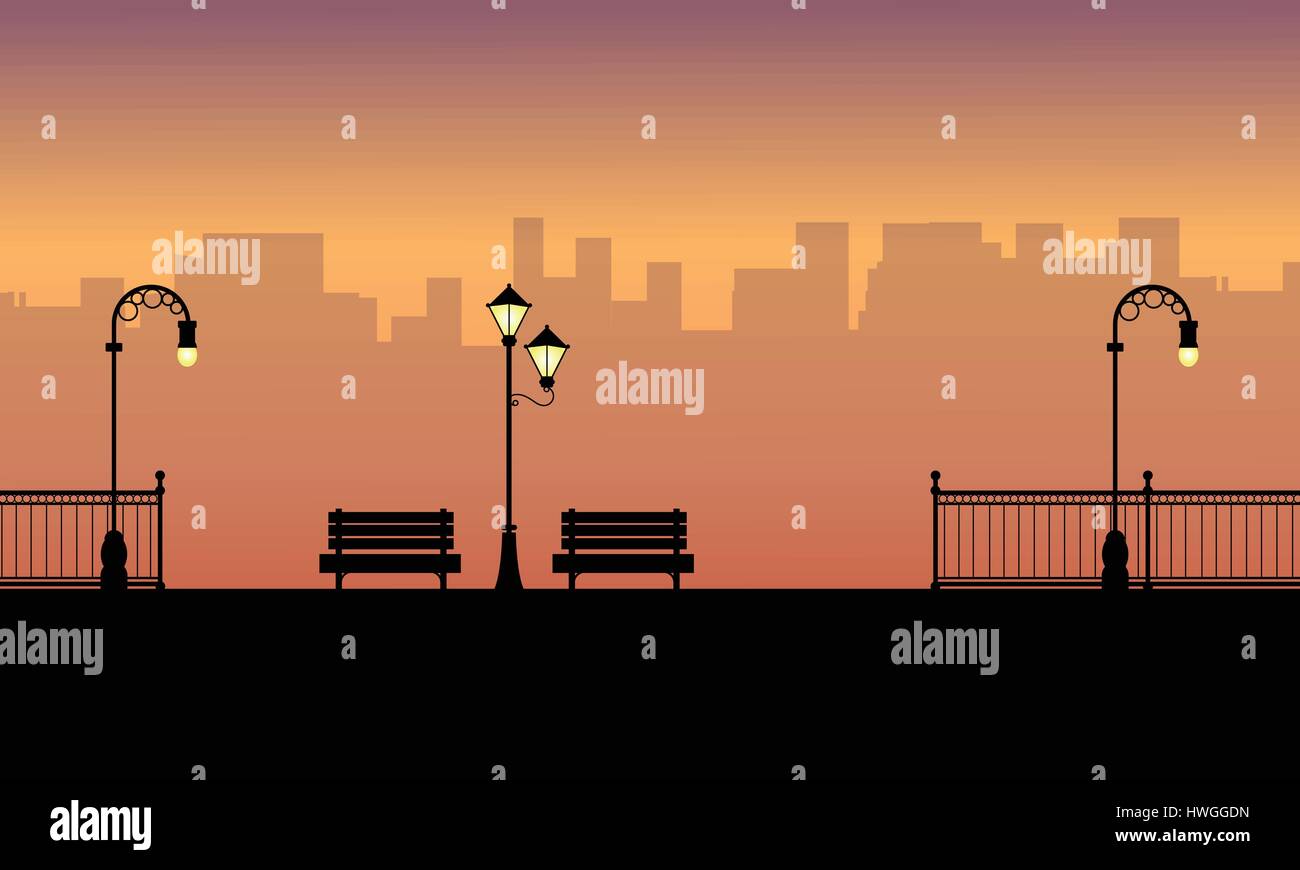 Silhouette of chair with street lamp scenery Stock Vector Image & Art ...