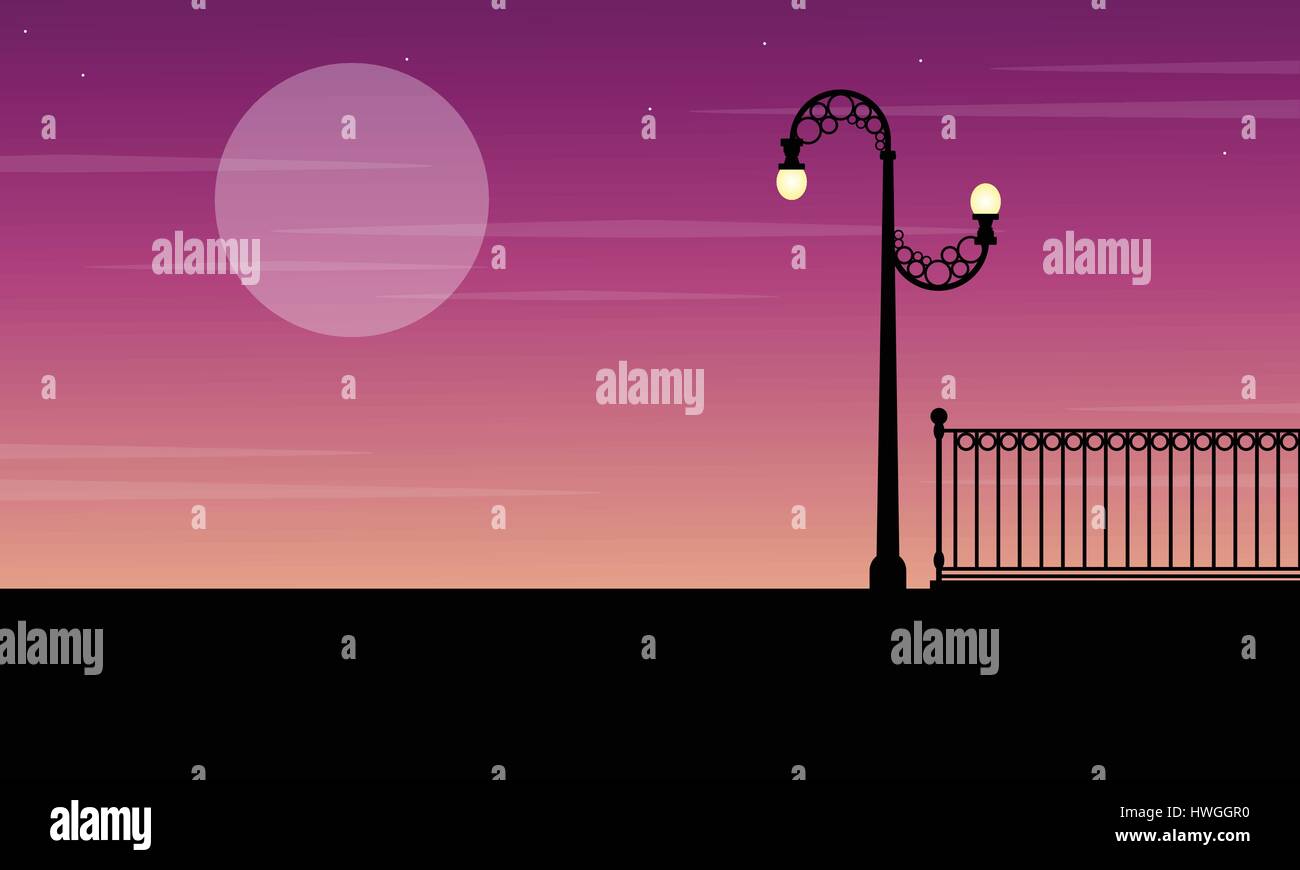 Silhouette of fence with street lamp scenery Stock Vector Image & Art ...