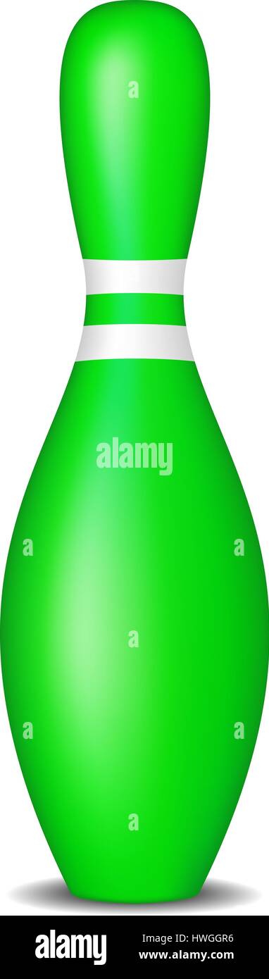 Bowling pin in green design with white stripes on white background ...