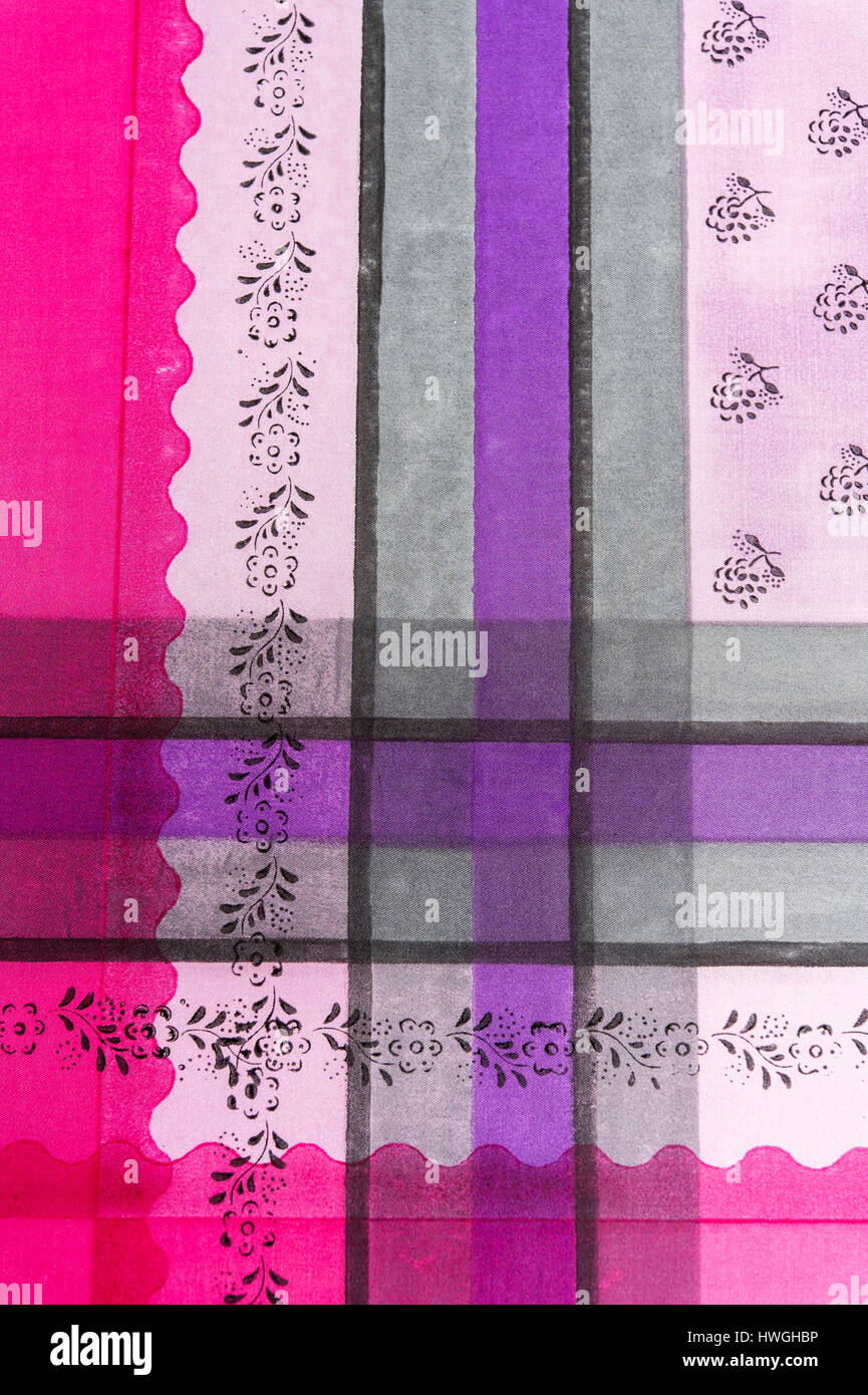 Block printing, finished pattern with color and stripes on taut fabric ...