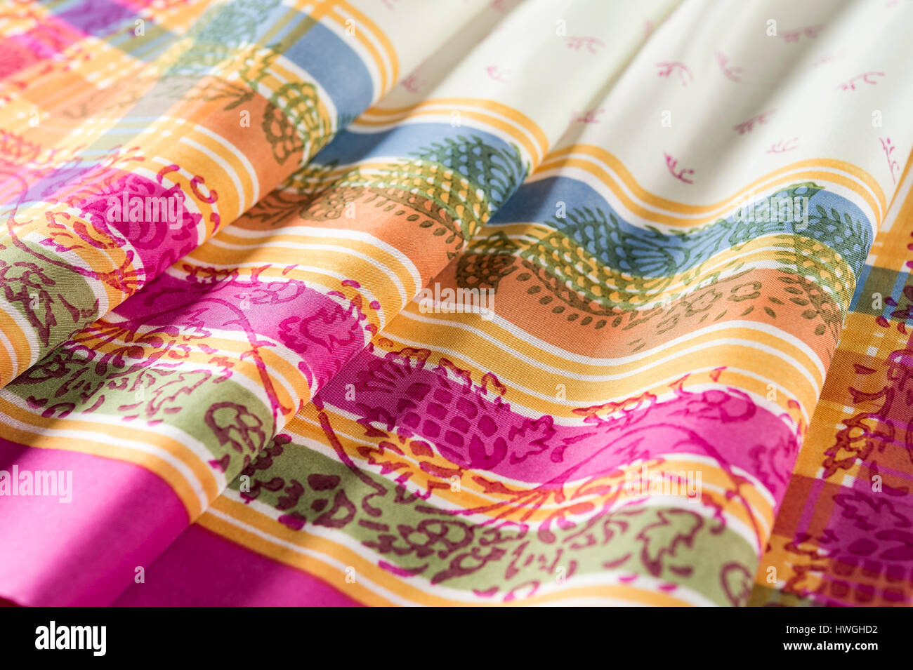 Block printing, finished printed silk scarf, Bad Aussee, Styria ...