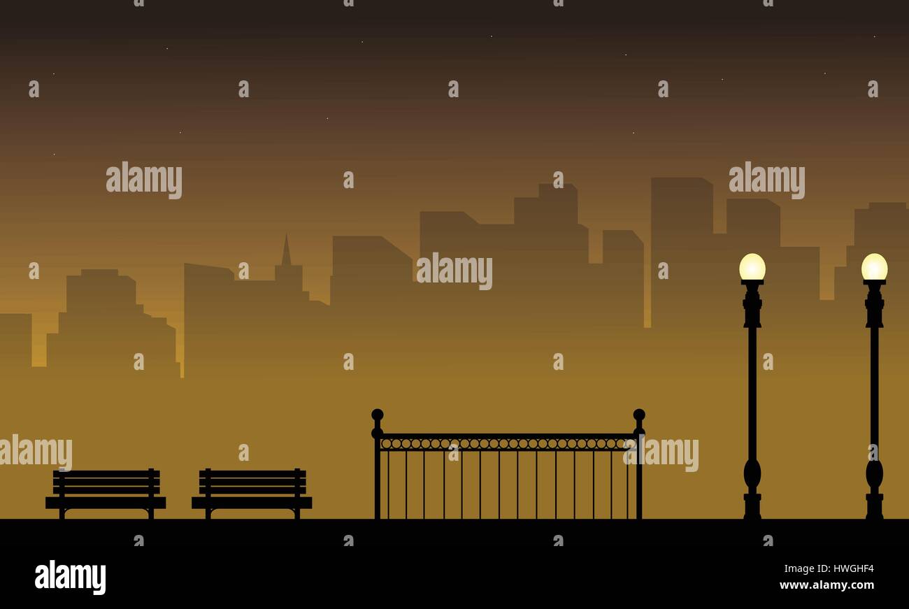 Silhouette of street lamp landscape with chair Stock Vector Image & Art ...