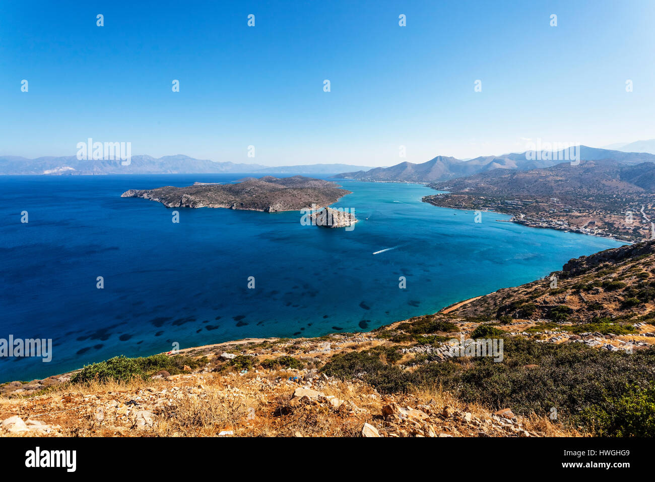 Panoramic view of Elounda bay, Agios Nikolaos, Crete, Greece Stock ...