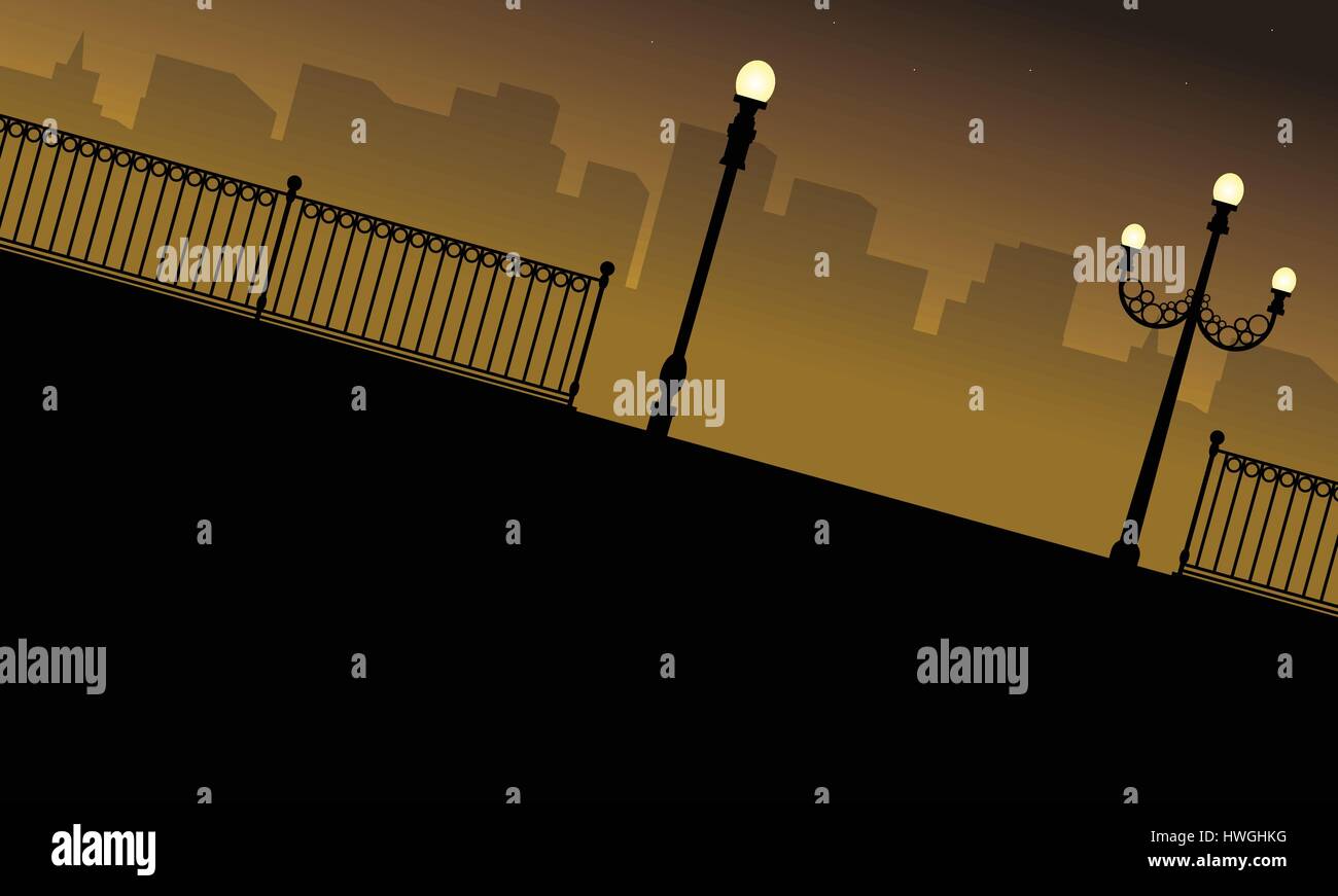 Silhouette city street lamp scenery Stock Vector Images - Alamy