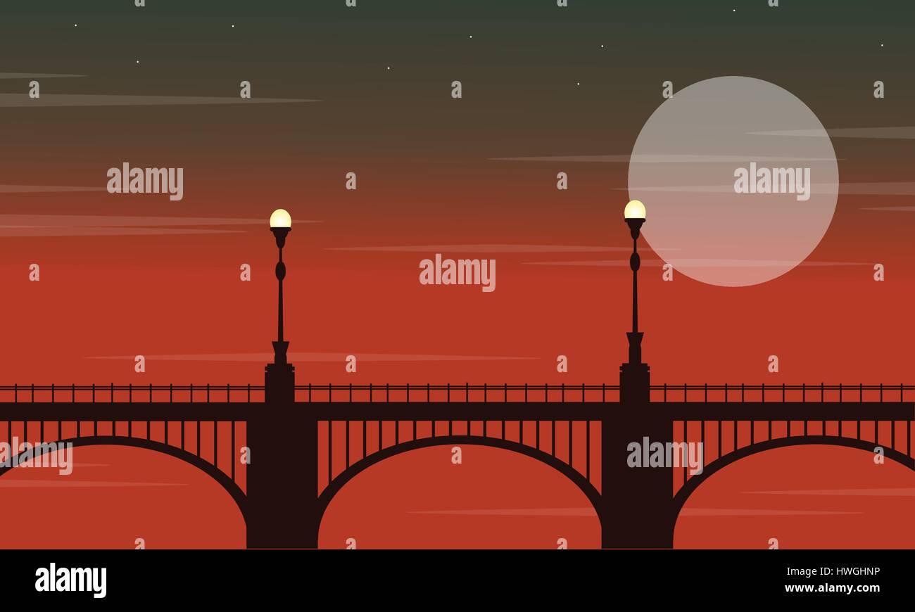 Bridge with lamp landscape at night Stock Vector Image & Art - Alamy