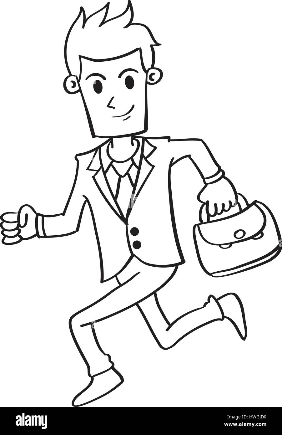 Illustration cartoon businessman character running Black and White ...
