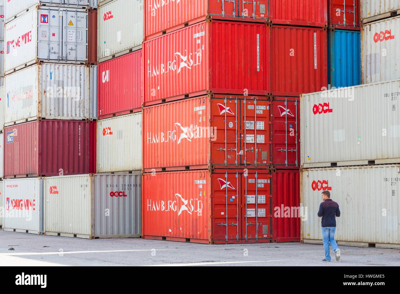 France, Seine Maritime, Le Havre, harbor, storage area for containers ...