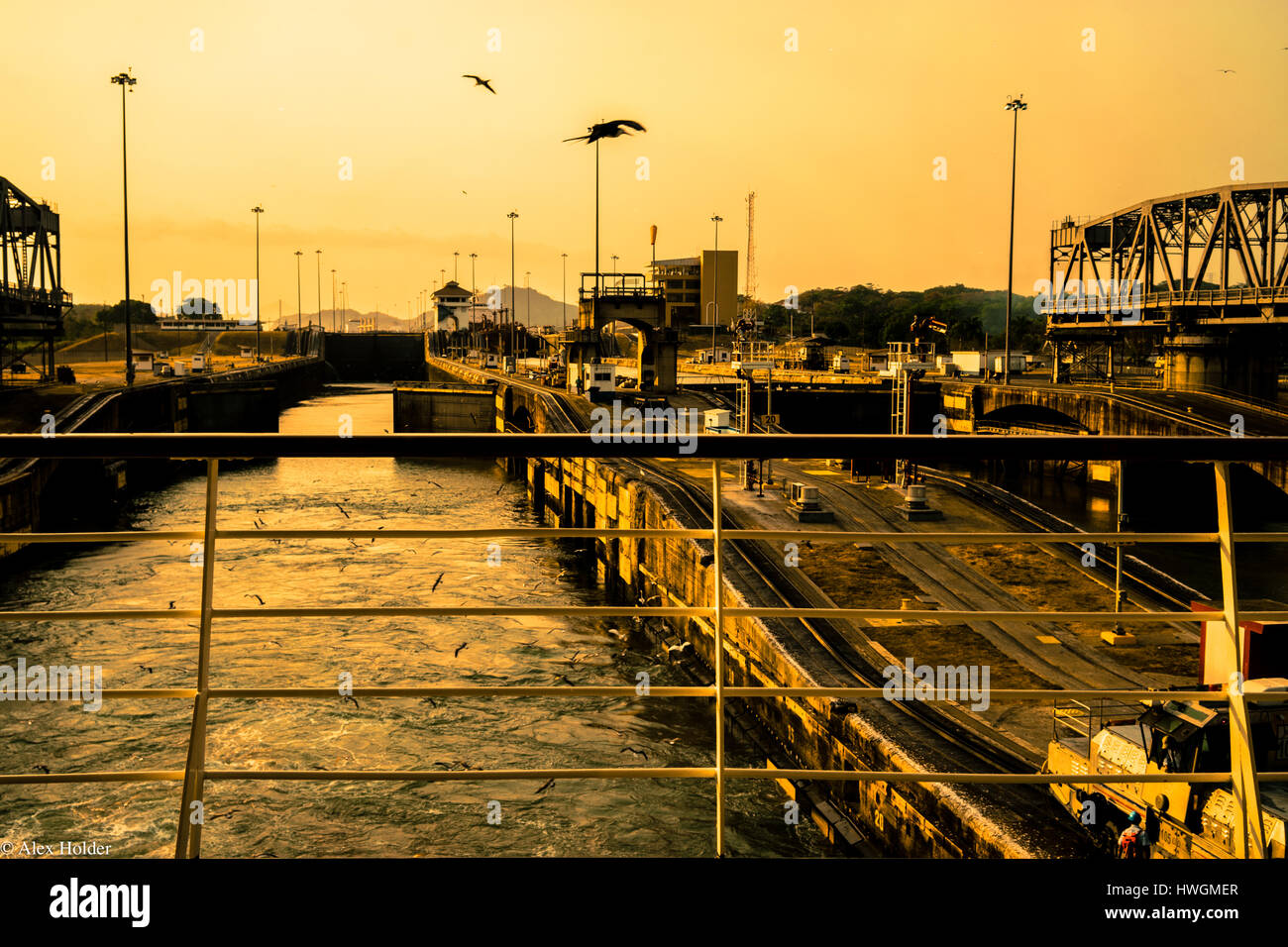 Panama Canal sunset Stock Photo - Alamy