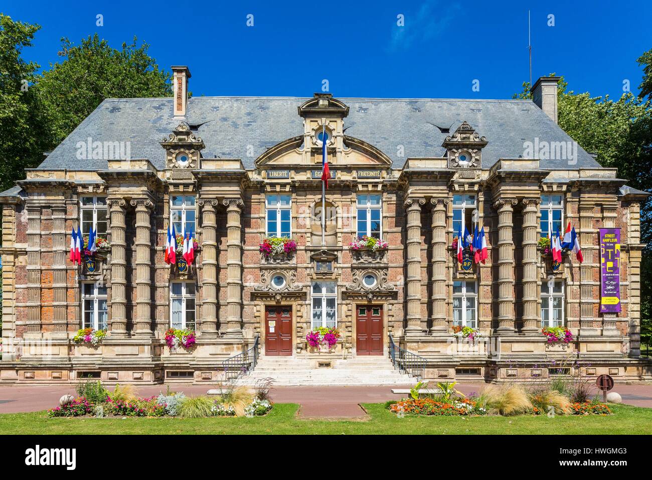 France, Seine Maritime, Harfleur, a town hall housed in a 17th century ...