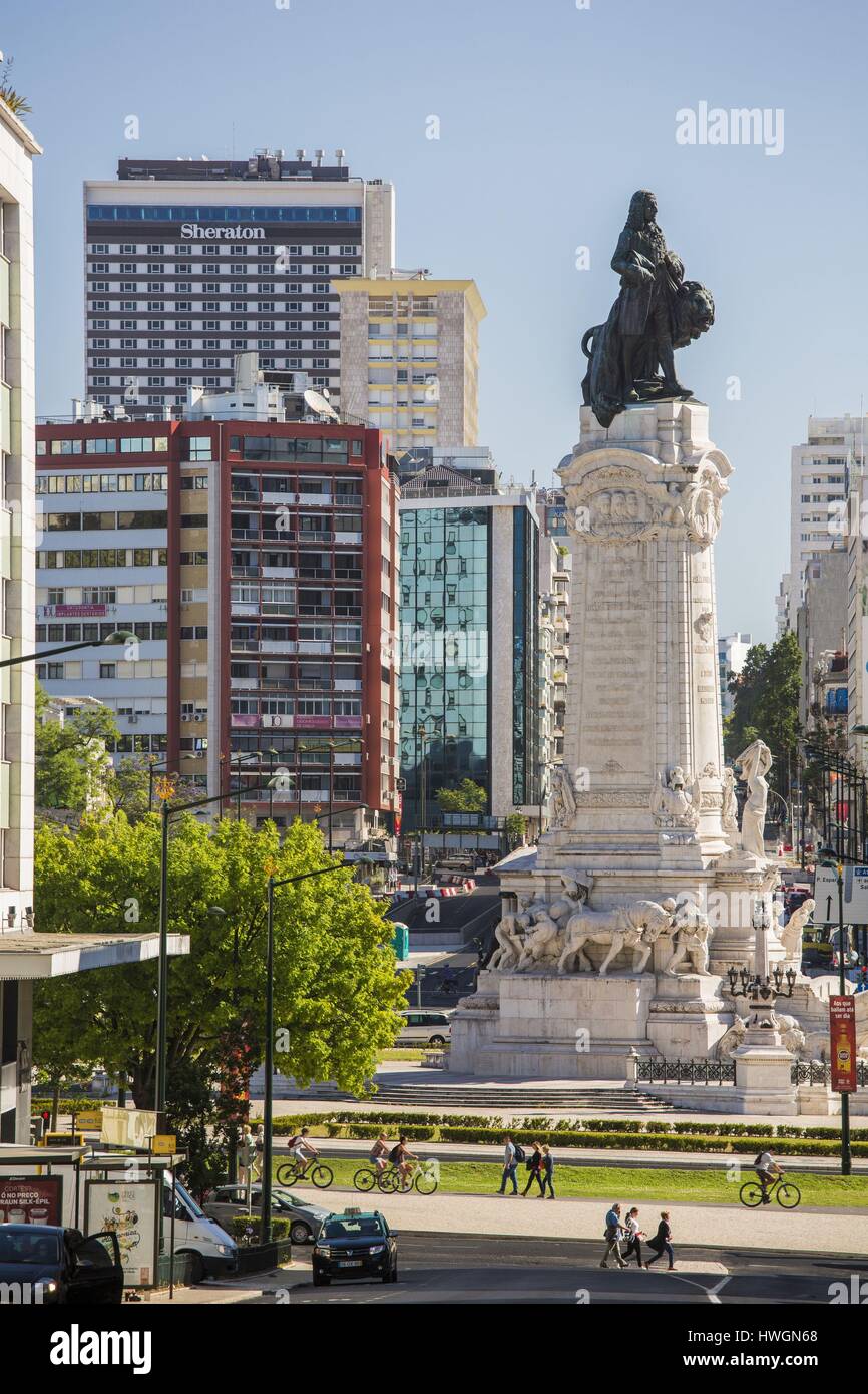 Portugal, Lisbon, Marquês de Pombal Square, monument and statue of the ...