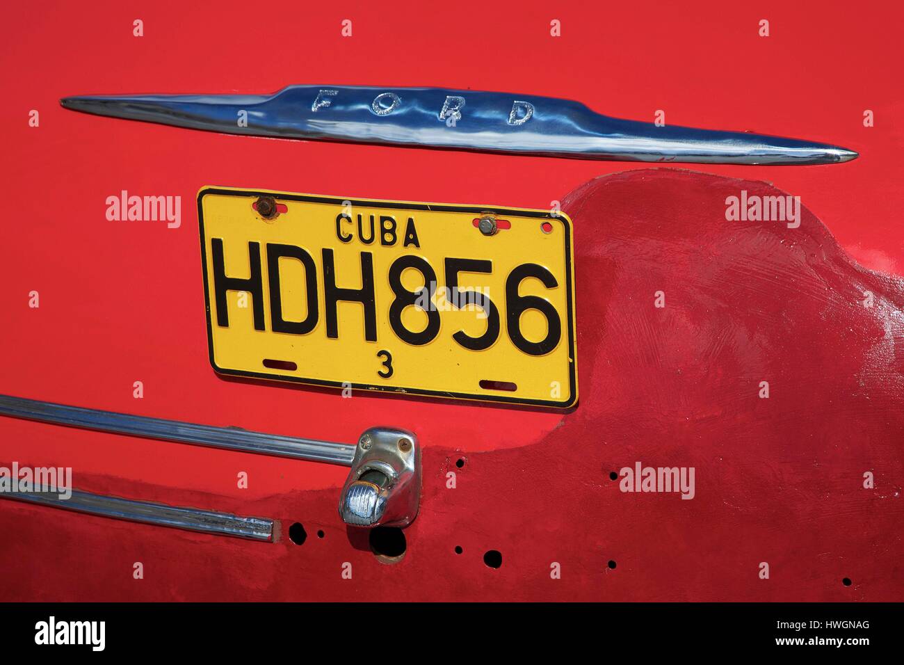 Cuba, la Havana, license plate of an old american Ford car Stock Photo ...