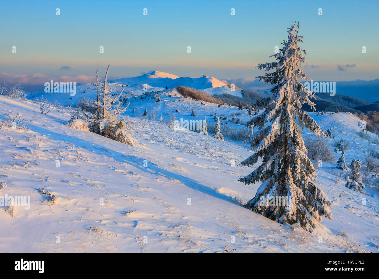 Beautiful winter landscape in the mountains, Bieszczady, Poland Stock ...