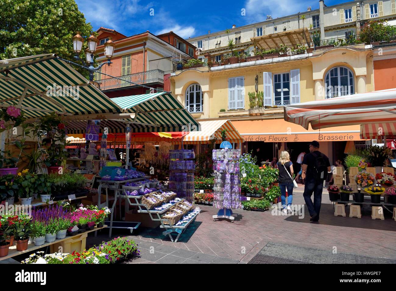 France, Alpes Maritimes, Nice, old town, cours Saleya market, flower ...