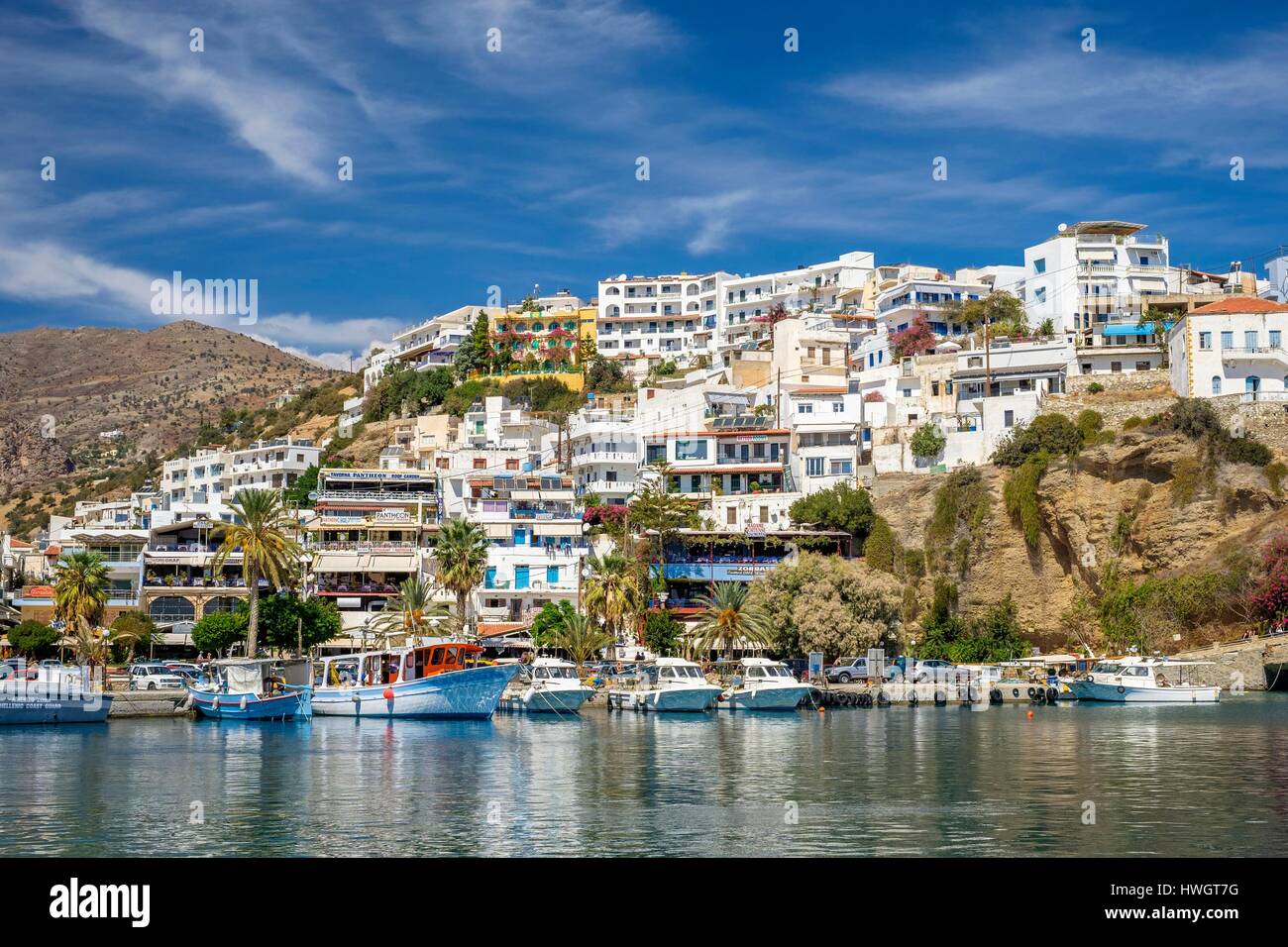 Greece, Crete, Messara bay, Agia Galini, traditional fishing village on ...