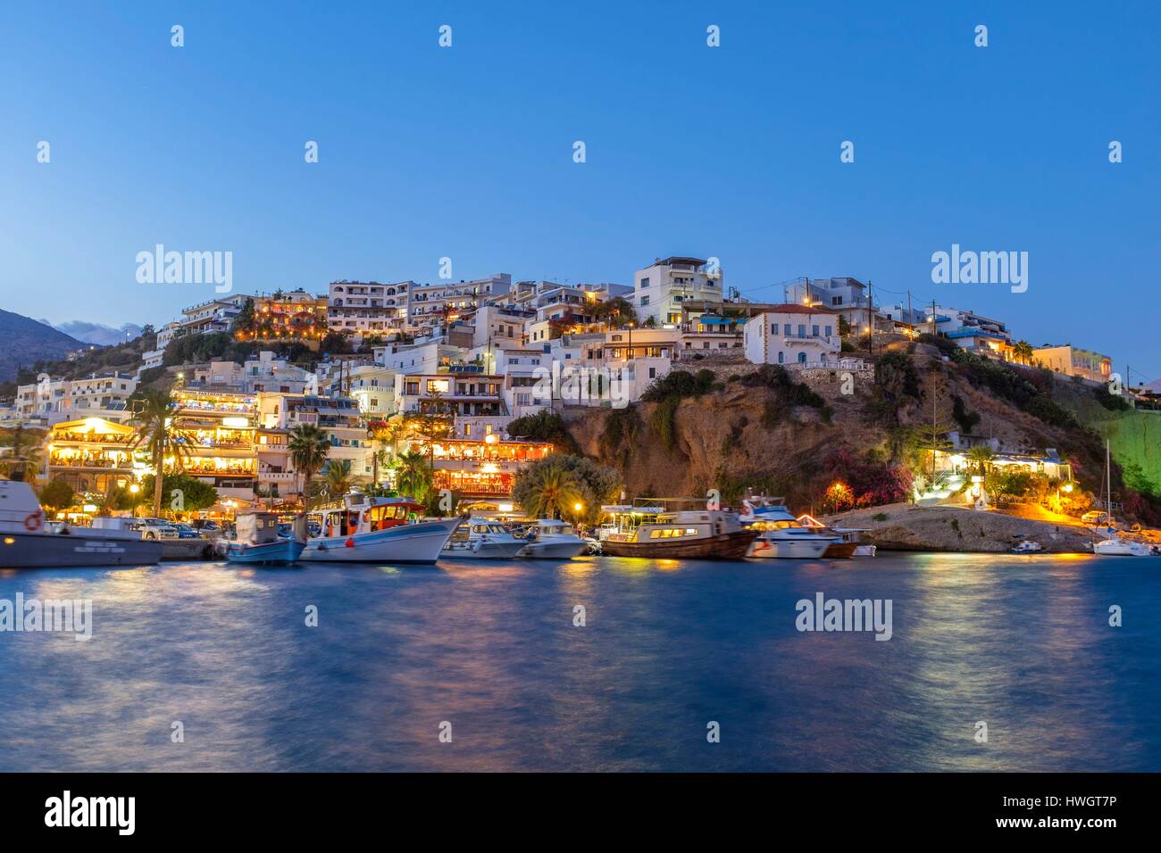 Greece, Crete, Messara bay, Agia Galini, traditional fishing village on ...