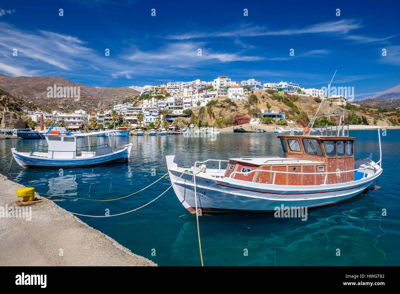 Greece, Crete, Messara bay, Agia Galini, traditional fishing village on ...