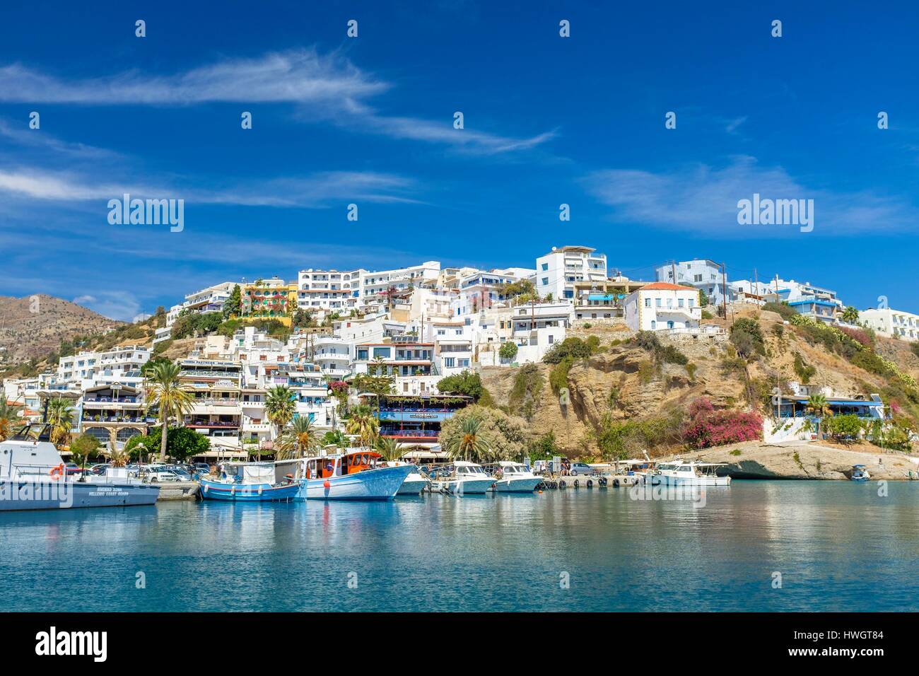 Greece, Crete, Messara bay, Agia Galini, traditional fishing village on ...
