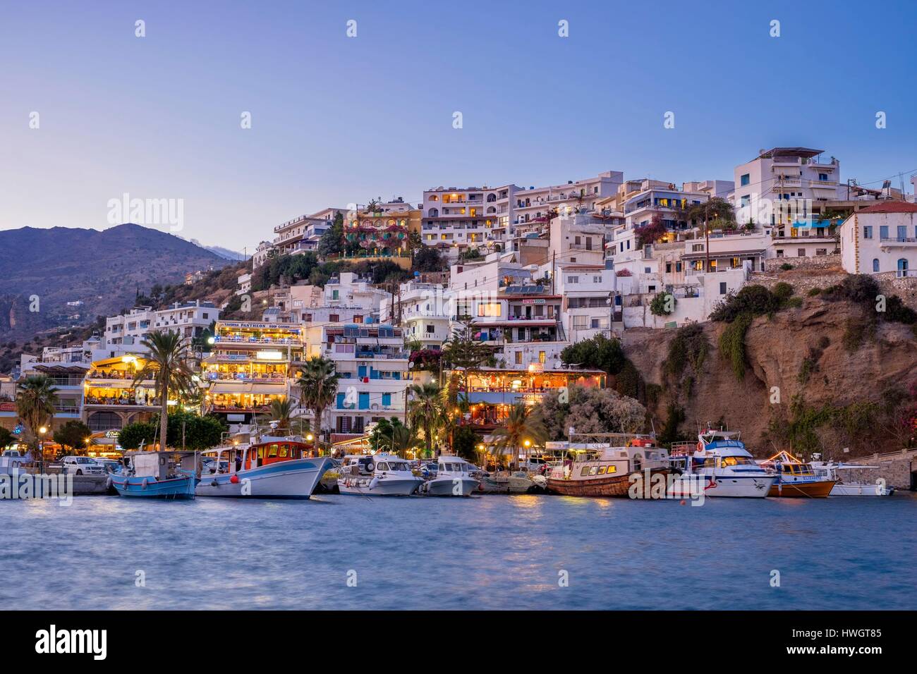 Greece, Crete, Messara bay, Agia Galini, traditional fishing village on ...