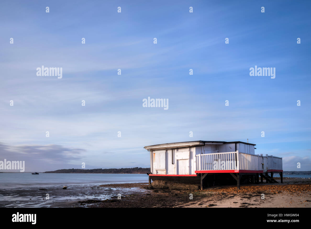 house boat at the Shell Bay, Studland, Shell Bay, Dorset, England, UK ...
