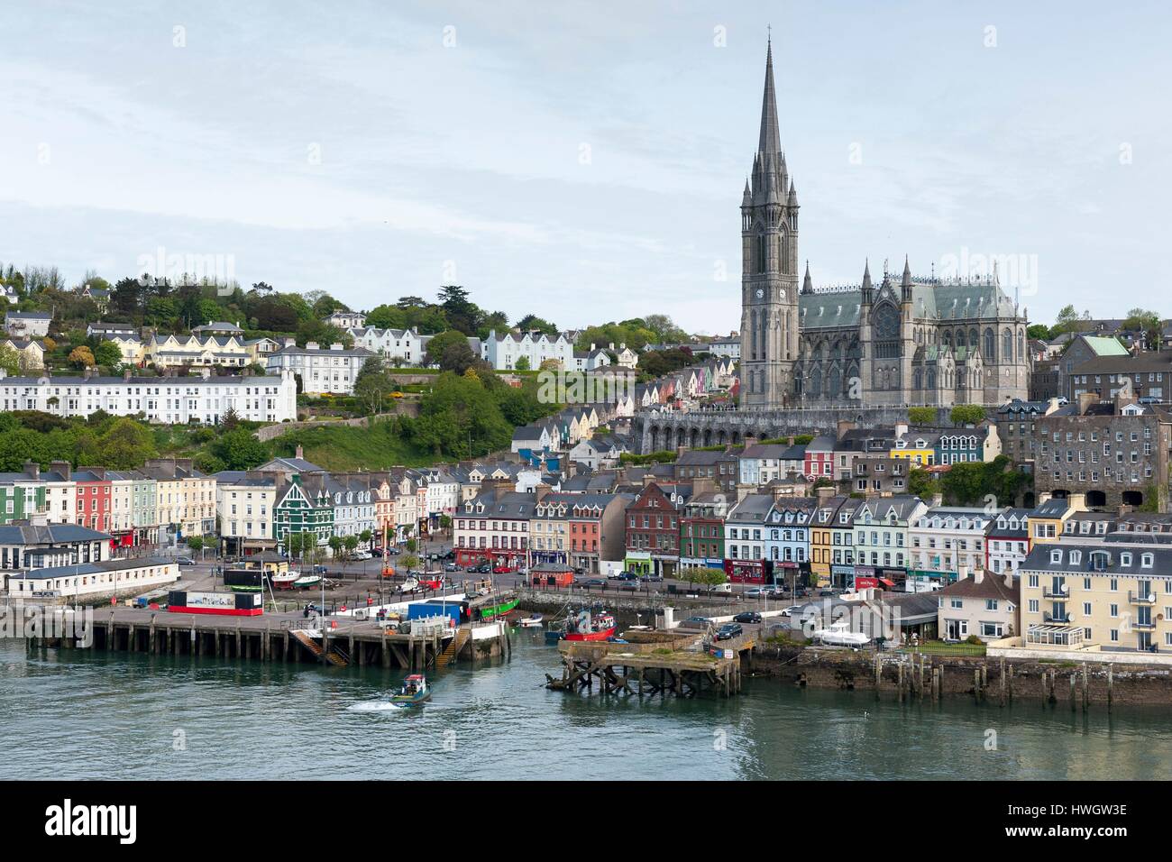 Ireland, Cork County, Cobh, Saint-Colman Cathedral overlooking the city ...