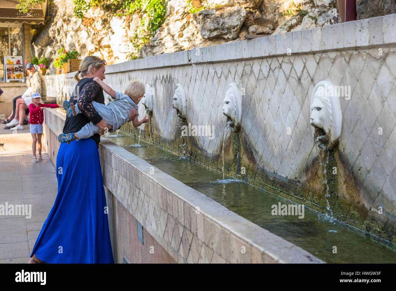 Greece, Crete, Spili village, Venetian fountain where water springs ...