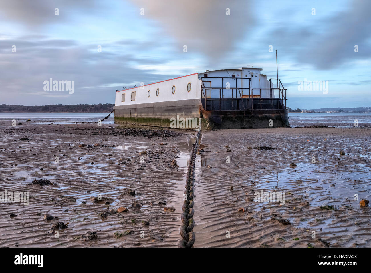 house boat at the Shell Bay, Studland, Shell Bay, Dorset, England, UK ...