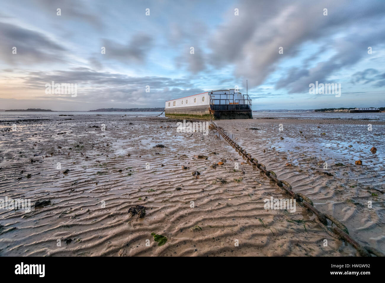 house boat at the Shell Bay, Studland, Shell Bay, Dorset, England, UK ...