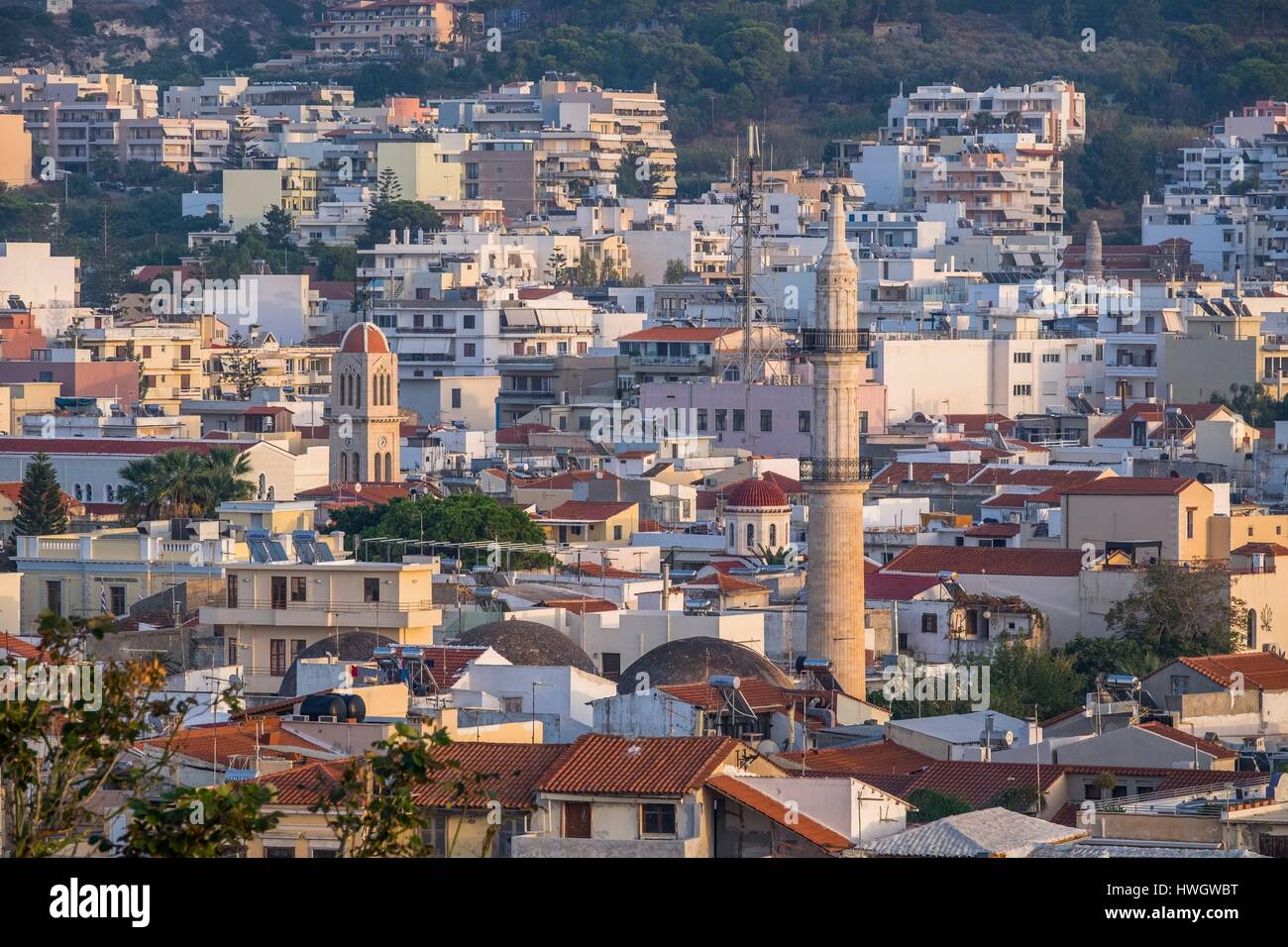 Greece, Crete, Rethymnon, panorama over the old town from the fortress ...