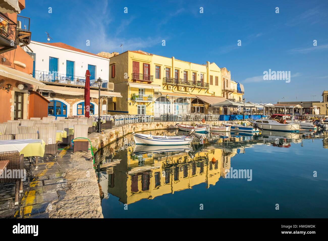 Greece, Crete, Rethymnon, old town, the old venitian harbour Stock ...