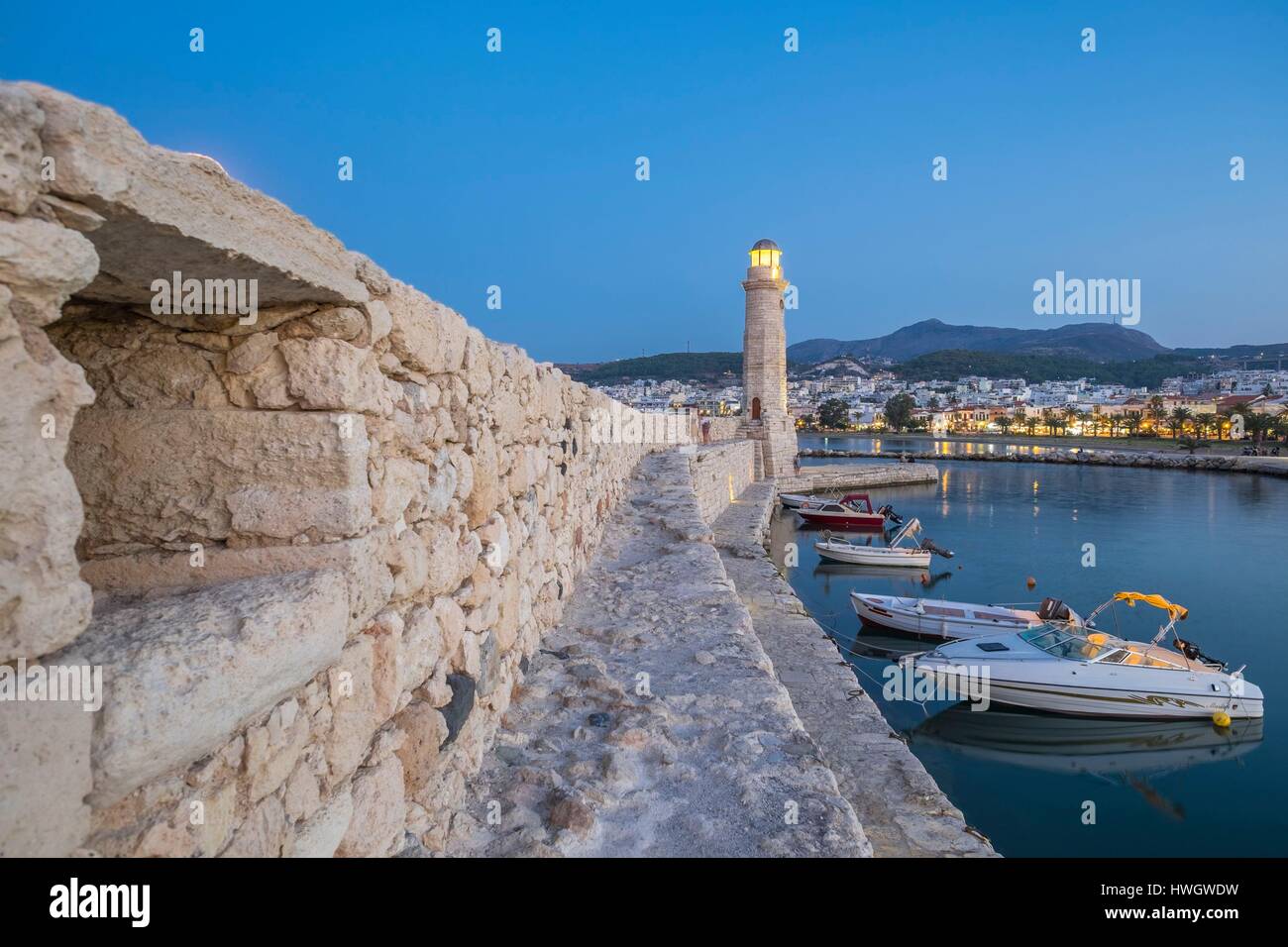 Greece, Crete, Rethymnon, old town, the old venitian harbour and its ...