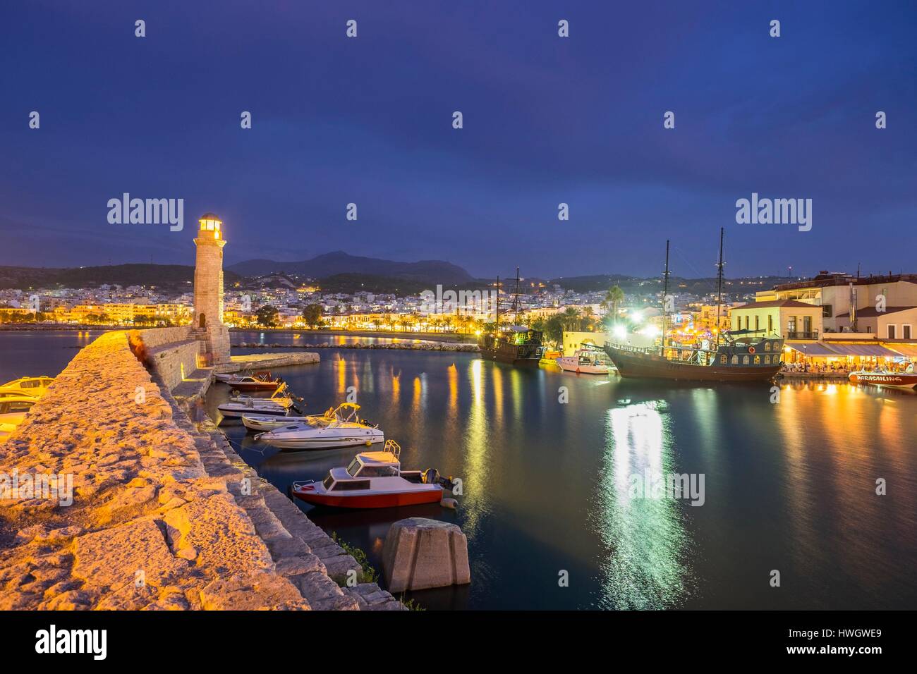 Greece, Crete, Rethymnon, old town, the old venitian harbour and its ...