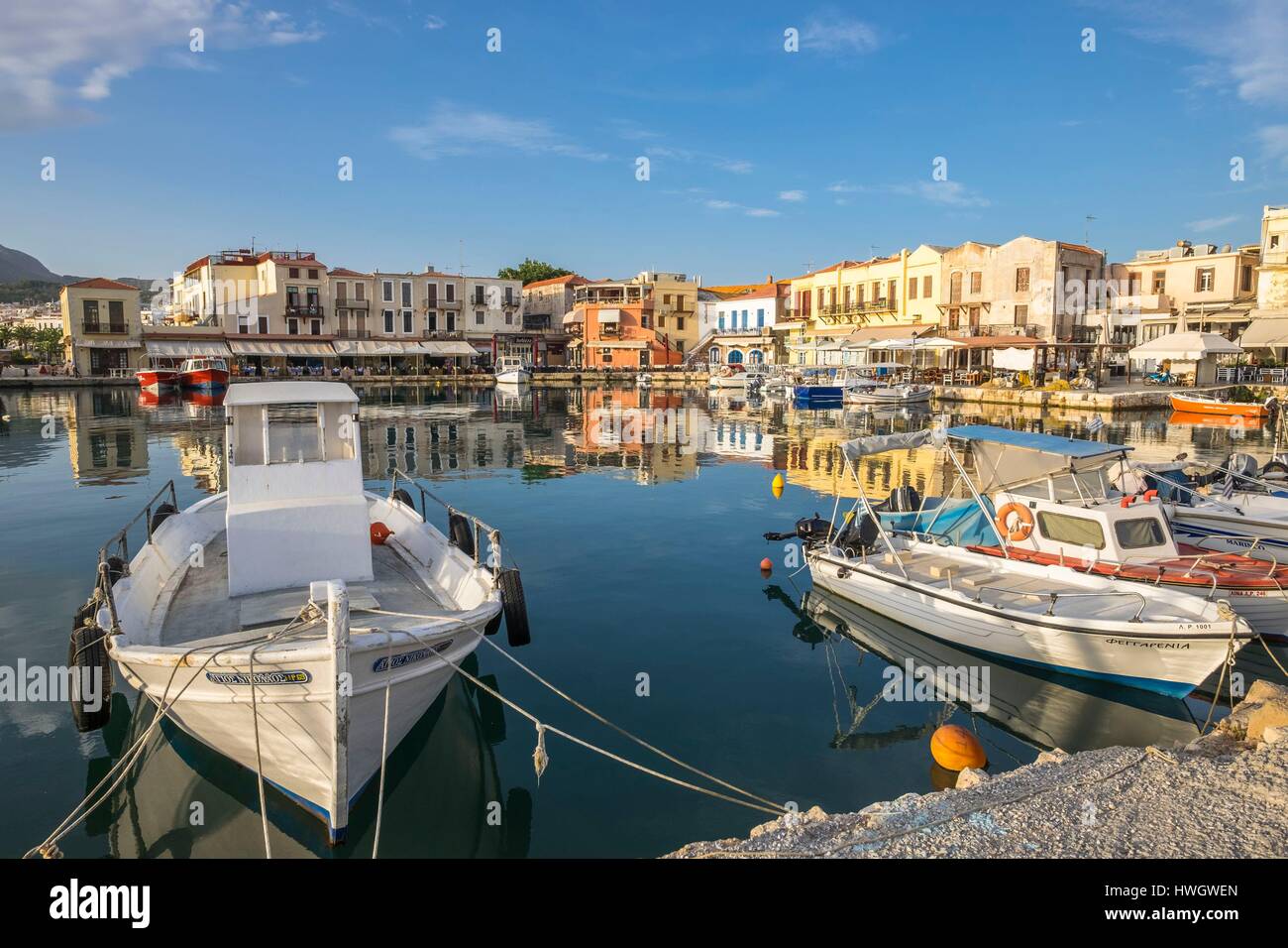 Greece, Crete, Rethymnon, old town, the old venitian harbour Stock ...