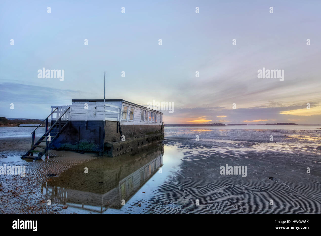house boat at the Shell Bay, Studland, Shell Bay, Dorset, England, UK ...