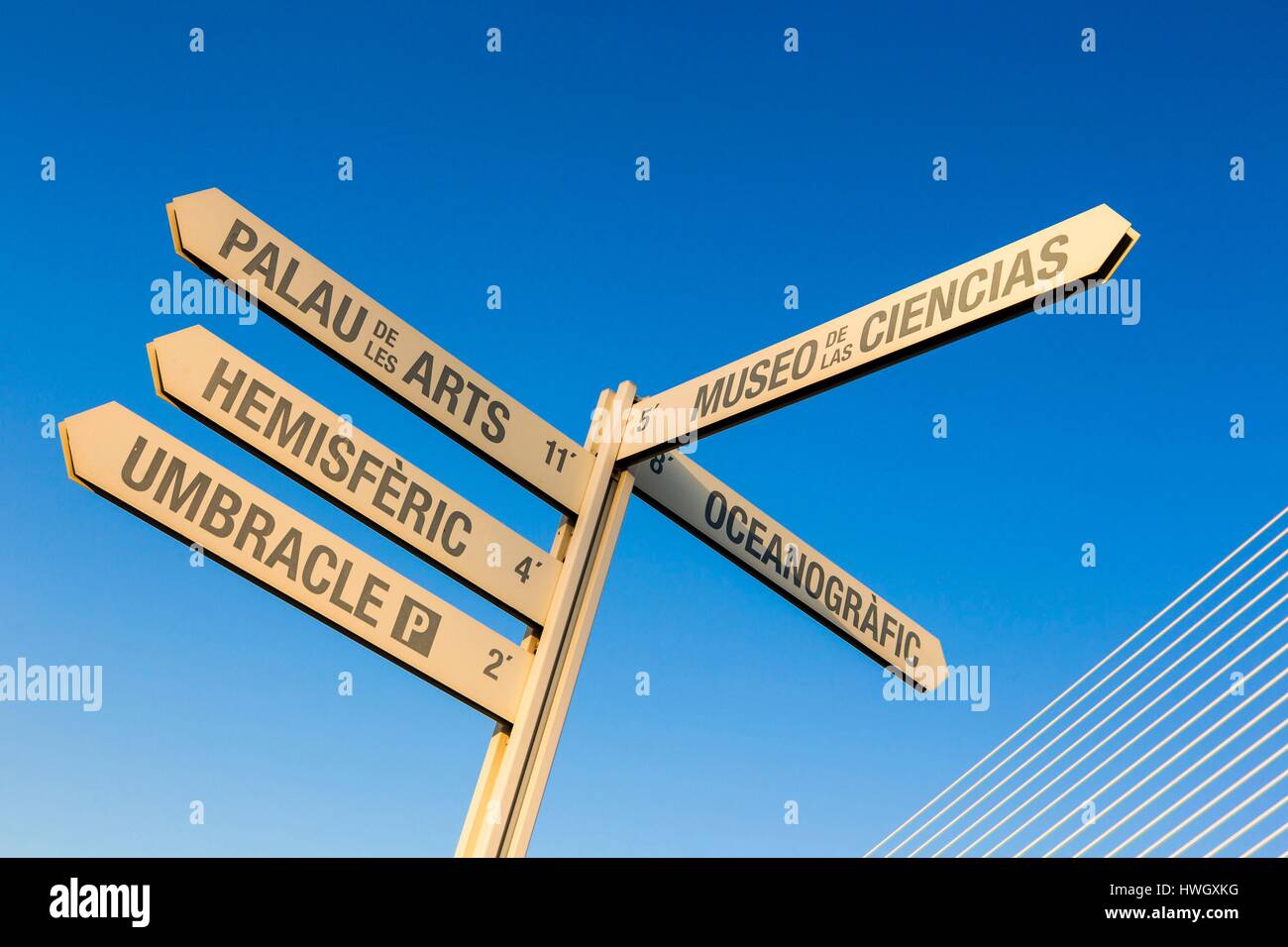 Spain, Valencia, City of Sciences and Arts, signpost Stock Photo - Alamy