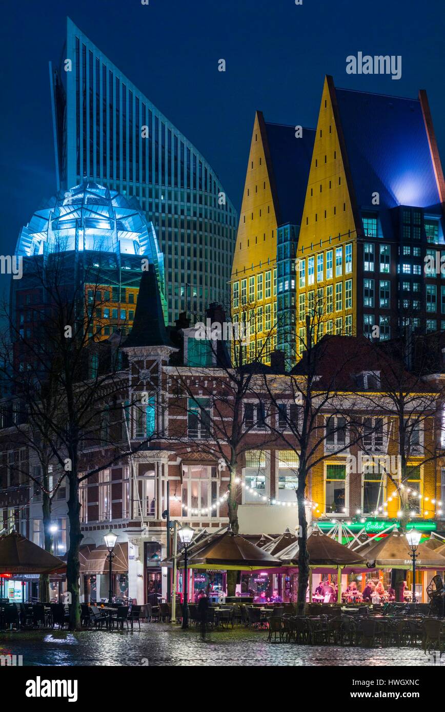 Netherlands, The Hague, commercial center buildings seen from The Plein ...