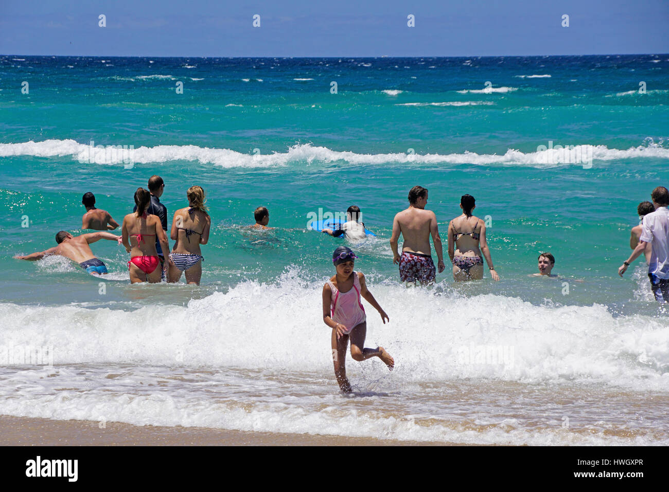 Swimmers on beach at Surfers Paradise, Queensland, Australia Stock ...