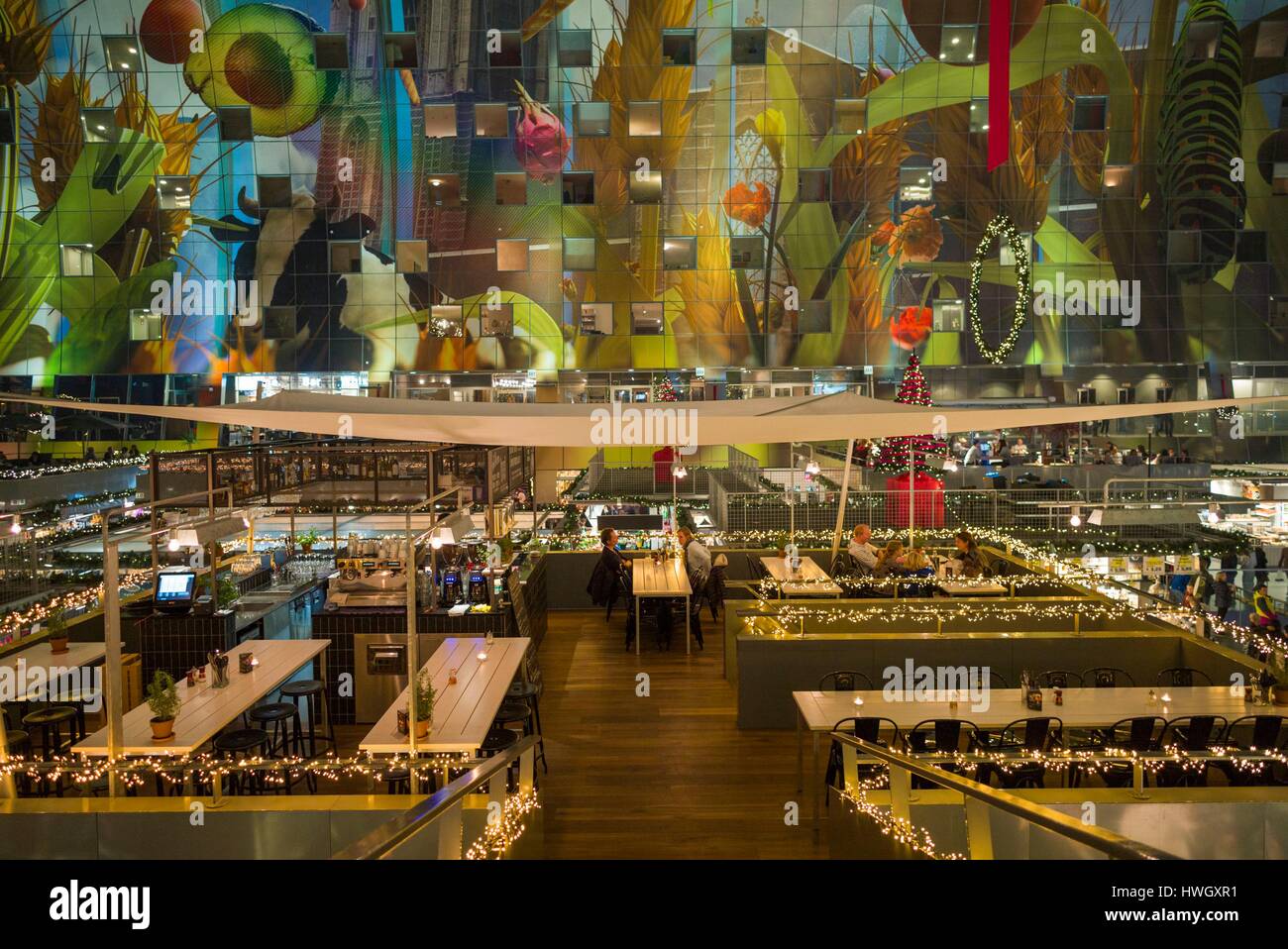 Netherlands, Rotterdam, Markthal foodhall, elevated interior view Stock ...