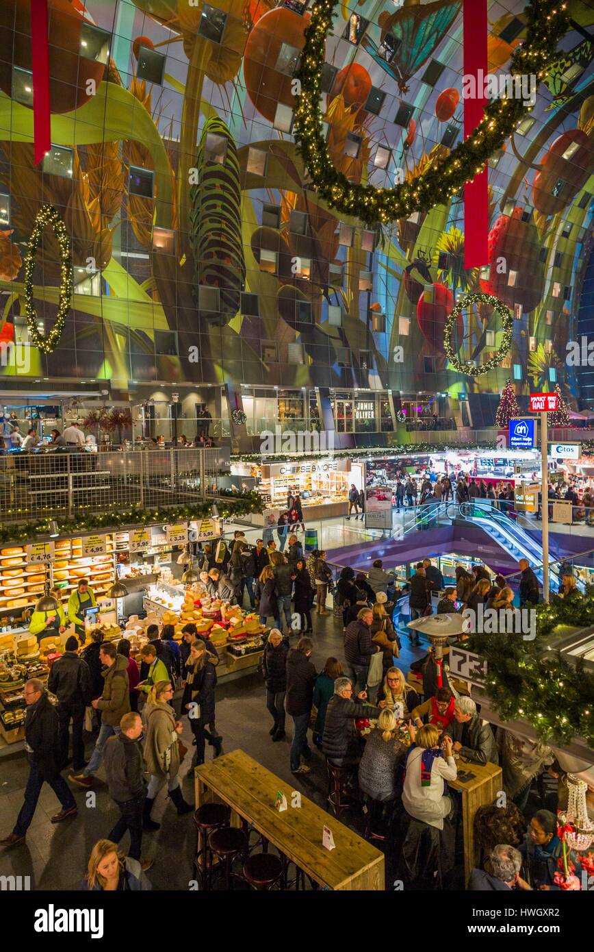 Netherlands, Rotterdam, Markthal foodhall, elevated interior view Stock ...