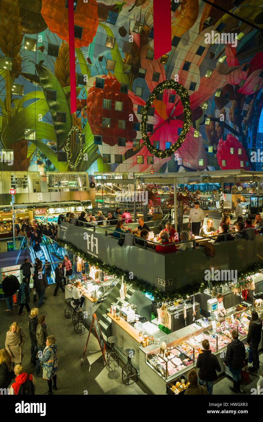 Netherlands, Rotterdam, Markthal foodhall, elevated interior view Stock ...