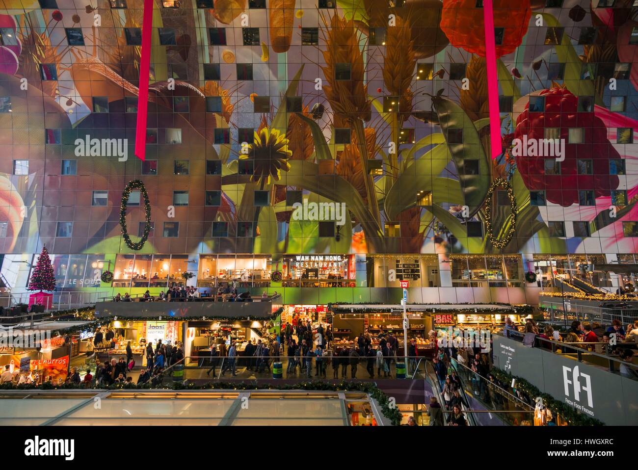 Netherlands, Rotterdam, Markthal foodhall, elevated interior view Stock ...
