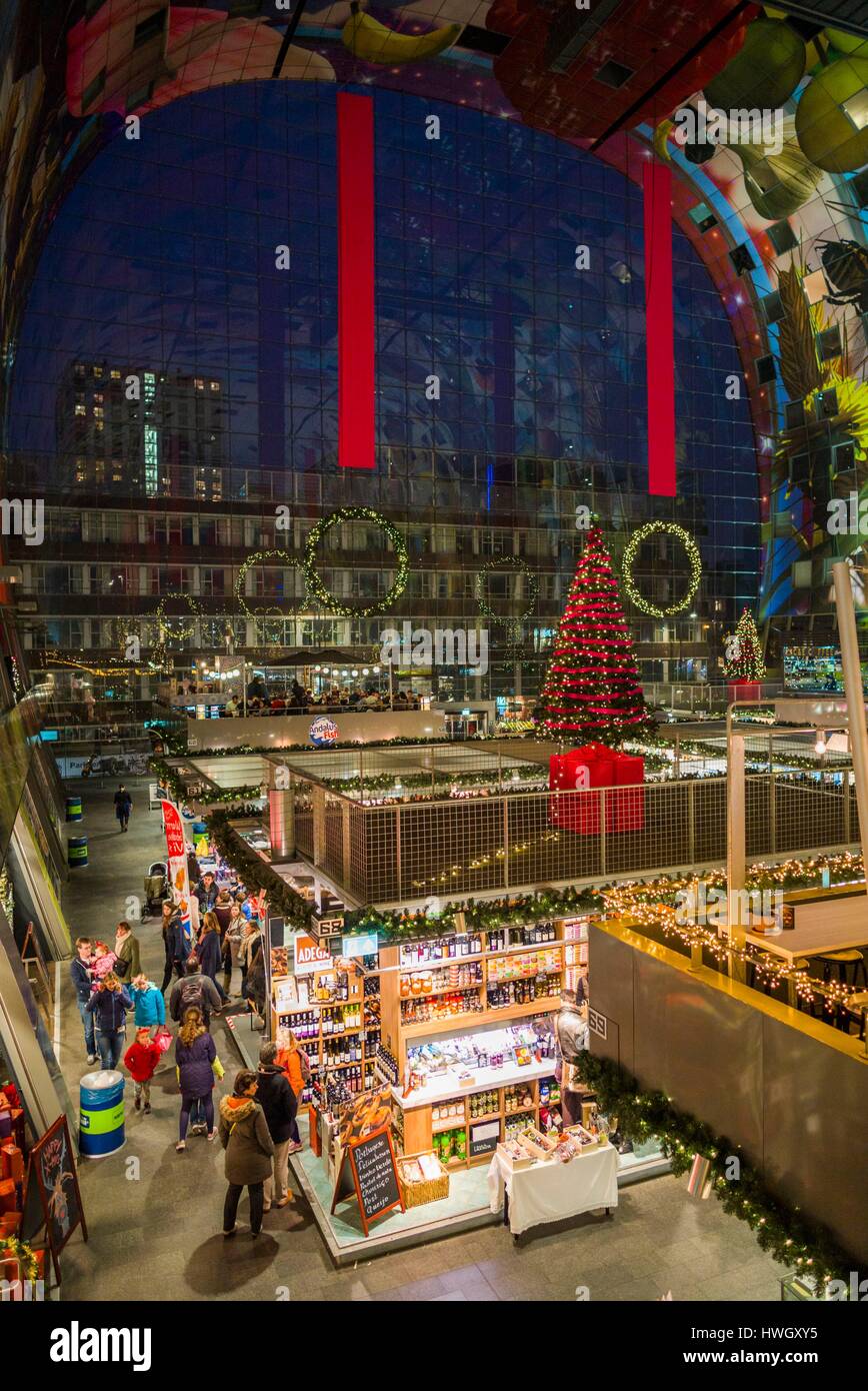 Netherlands, Rotterdam, Markthal foodhall, elevated interior view Stock ...